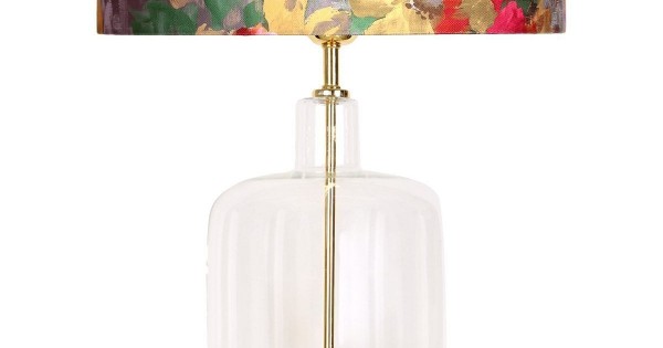 Rouen Gold Ayaklı Modern Özel Tasarım Cam Abajur - Violet Desenli